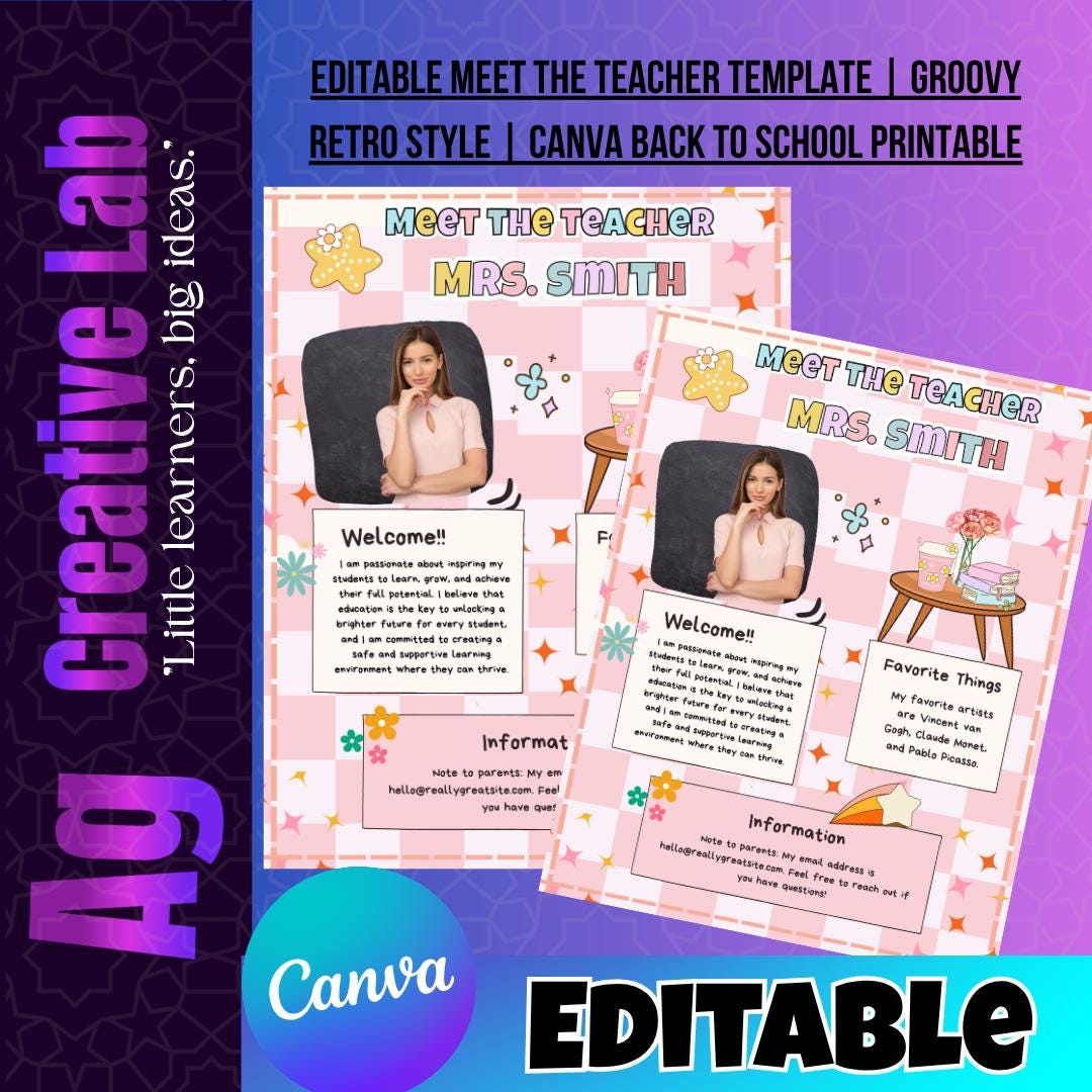 Editable Meet the Teacher Template | Groovy Retro Style | Canva Back to ...