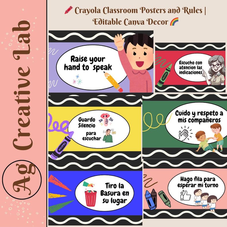 Crayola Classroom Posters and Rules Editable Canva Decor - Etsy