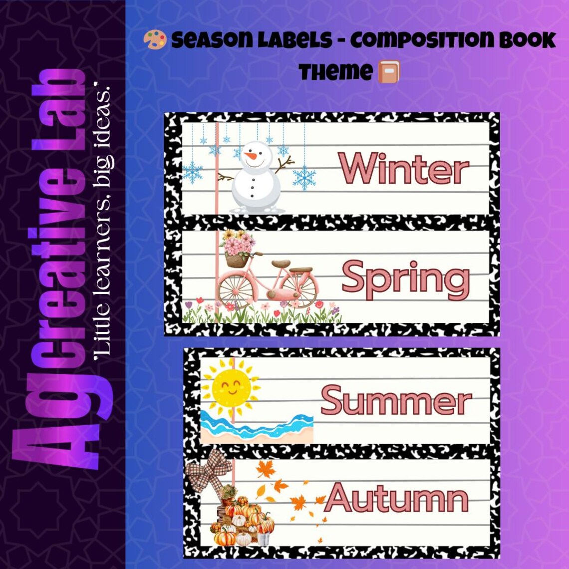 Season Labels Composition Book Theme - Etsy