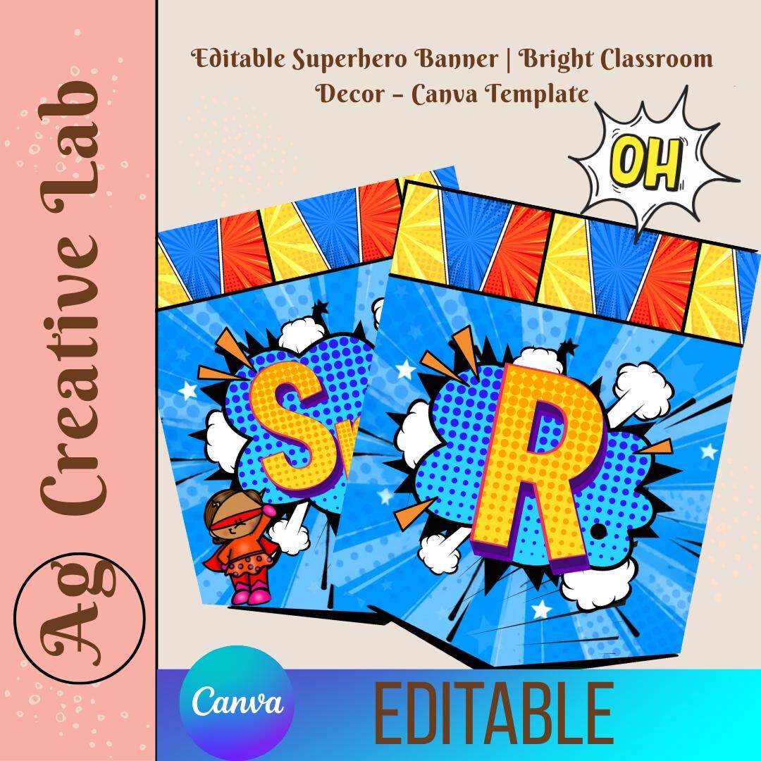 Editable Superhero Banner Bright Classroom Decor Canva Template - Etsy