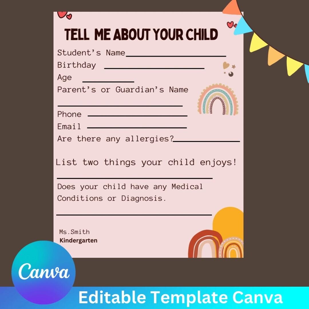 Editable Tell Me About Your Child - Etsy