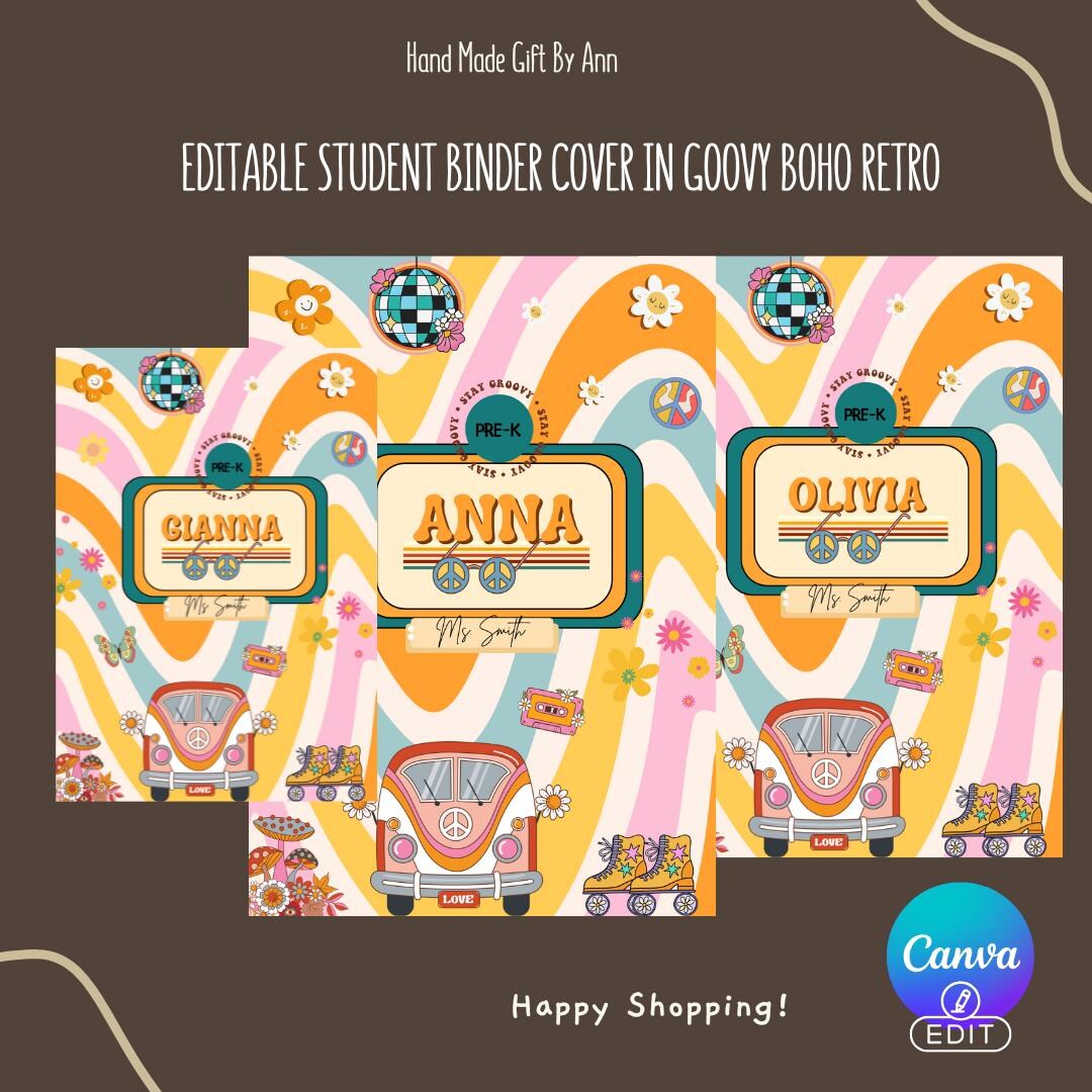 Editable Student Binder Covers in Groovy Boho Retro Classroom - Etsy