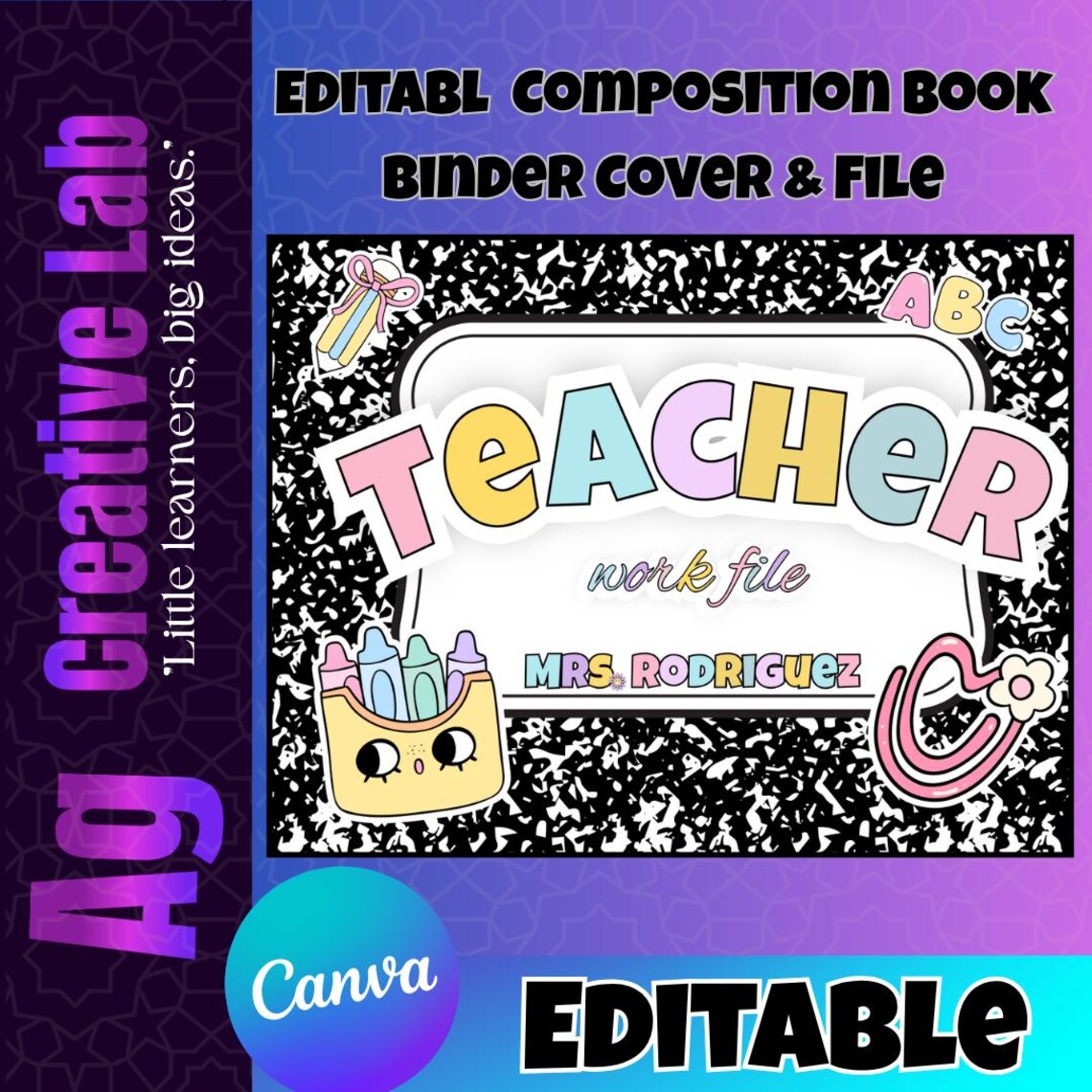 Editable Composition Book Poster Binder Cover & File - Etsy