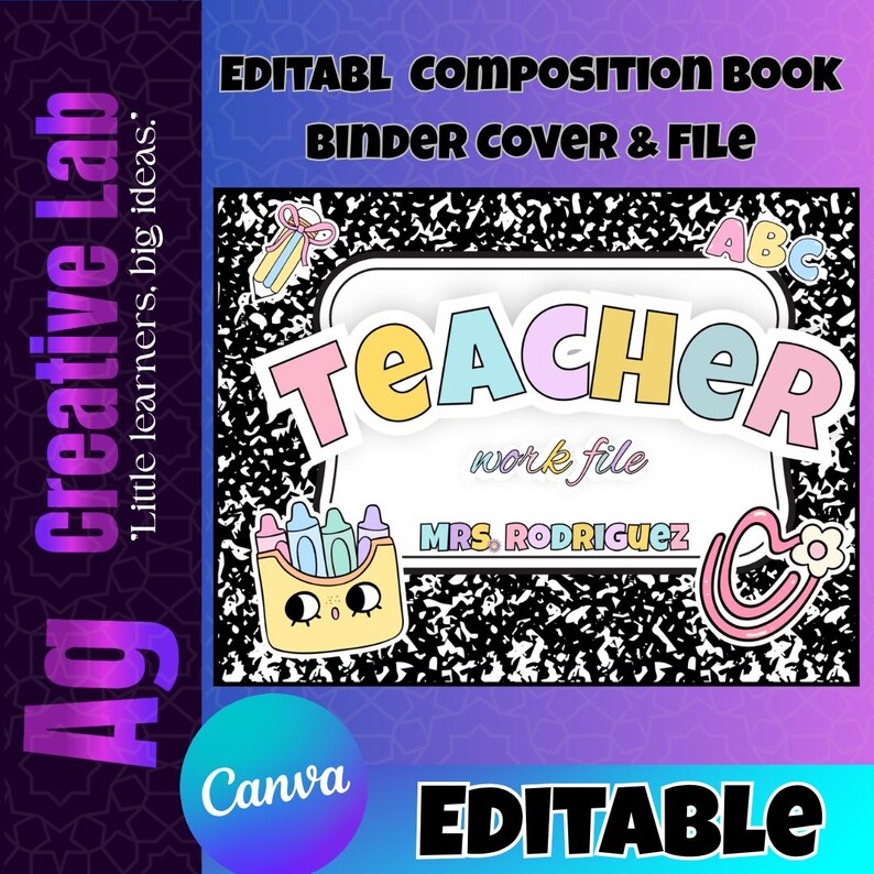 Editable Composition Book Poster Binder Cover & File - Etsy