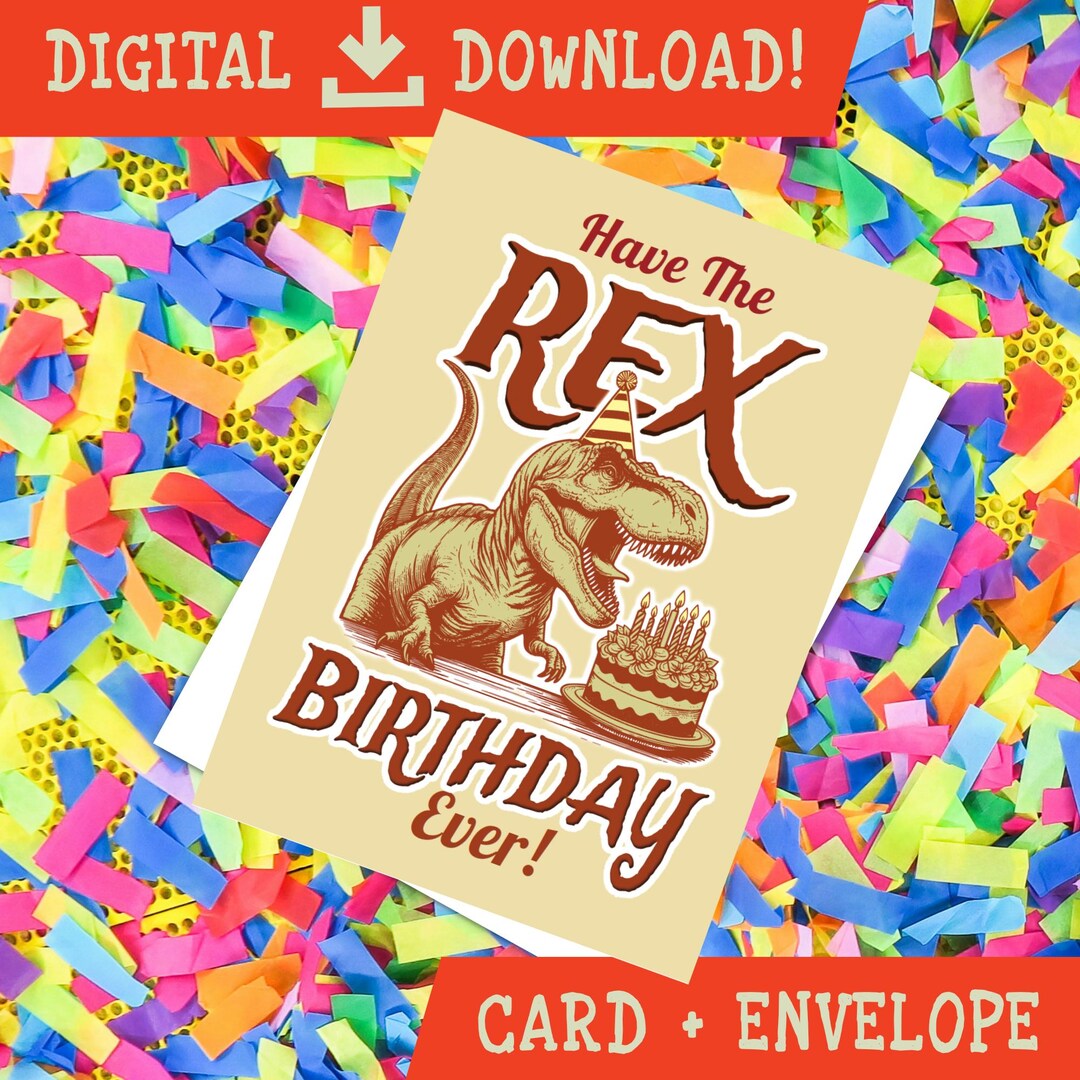 Funny T-rex Birthday Card: Printable Dinosaur Design (digital Download ...