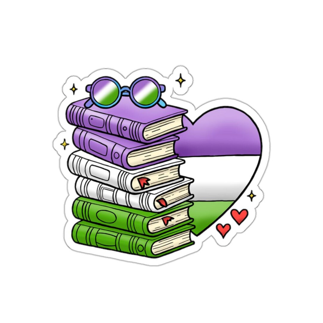 Genderqueer Pride Book Stack Sticker - LGBTQ+ Laptop Journal Water ...