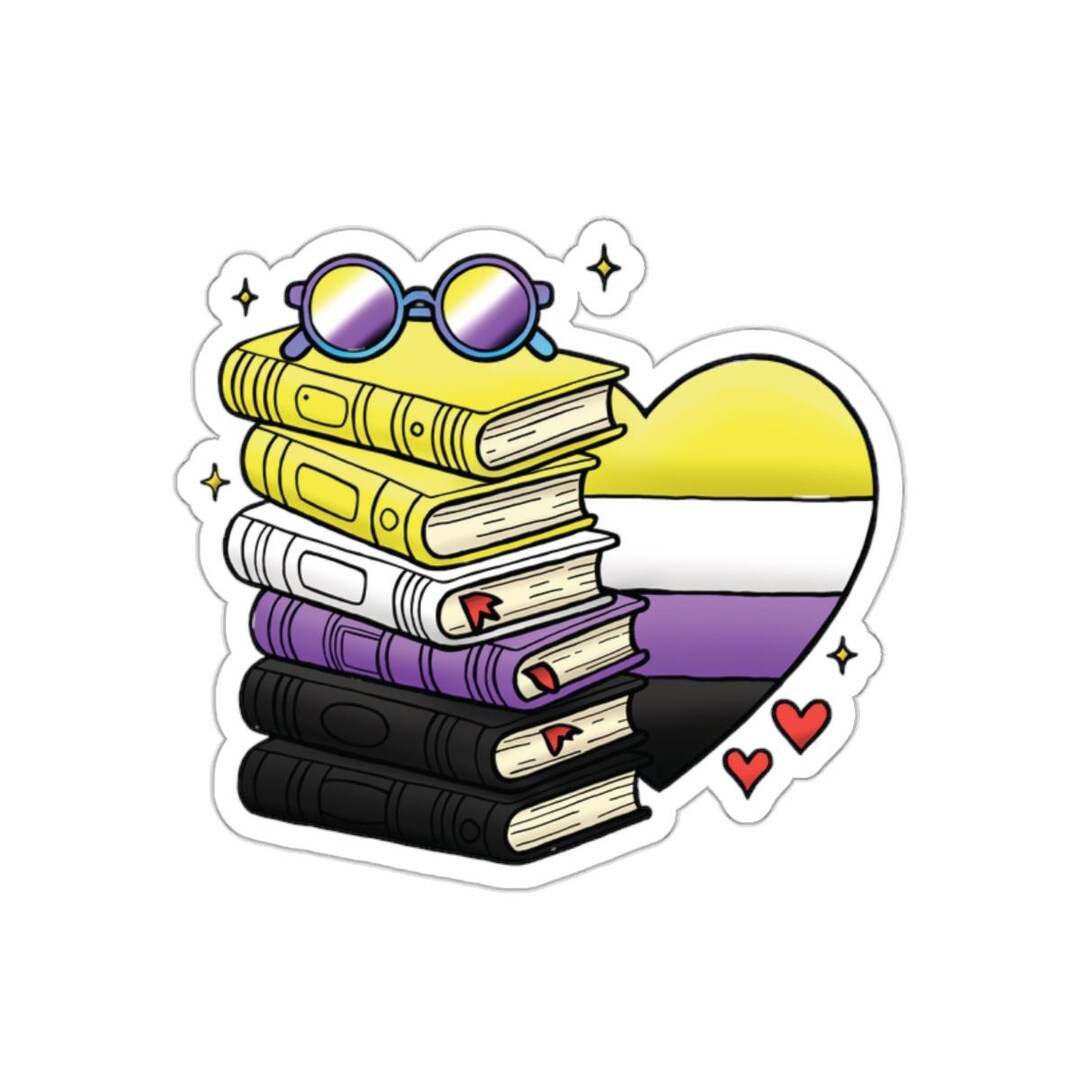 Nonbinary Book Stack Sticker - LGBTQ+ Laptop Journal Water Bottle Pride ...