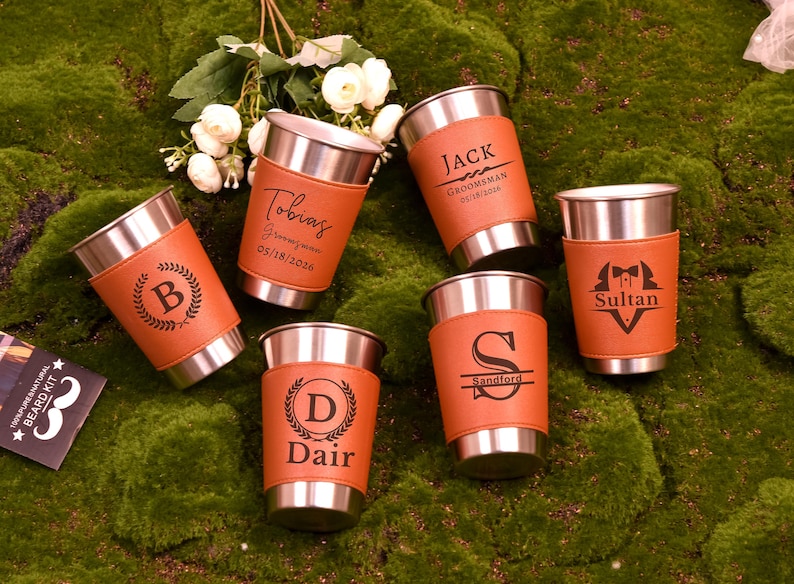 Personalized Beer Cup With Leather Holder, Beer Mug, Engraved Bottle ...