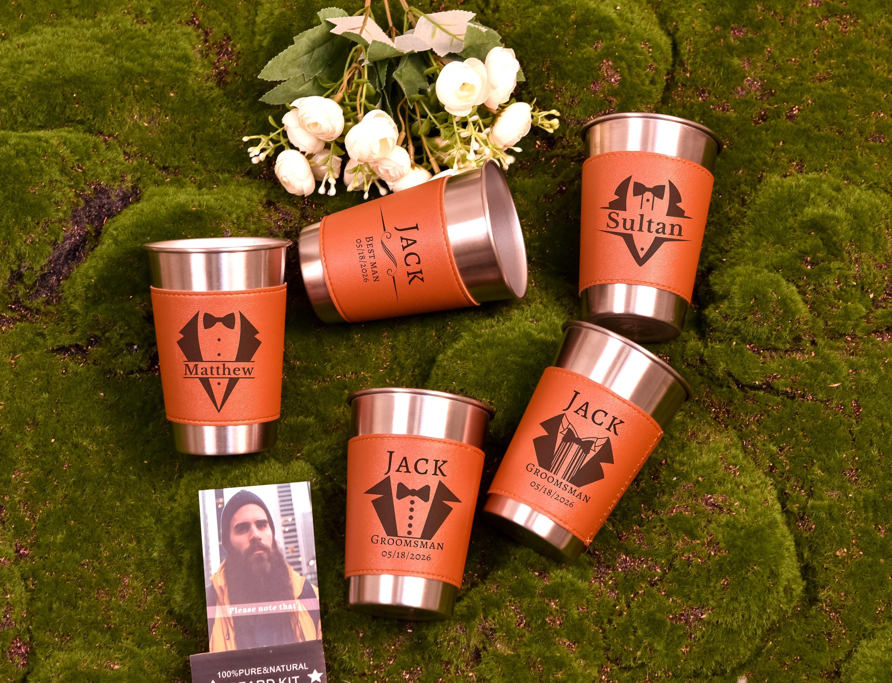 Personalized Beer Cup With Leather Holder, Beer Mug, Engraved Bottle ...