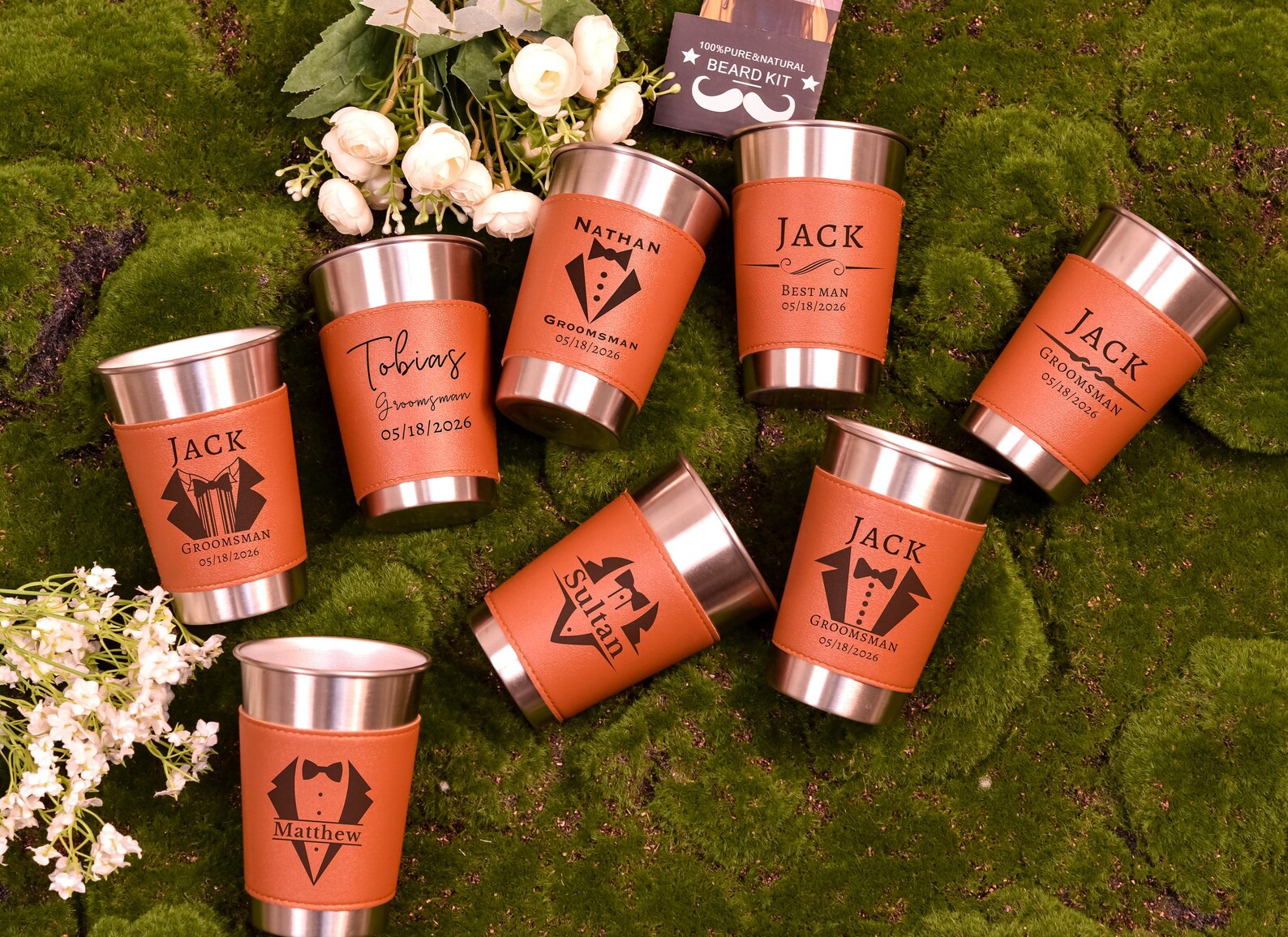 Personalized Beer Cup With Leather Holder, Beer Mug, Engraved Bottle ...