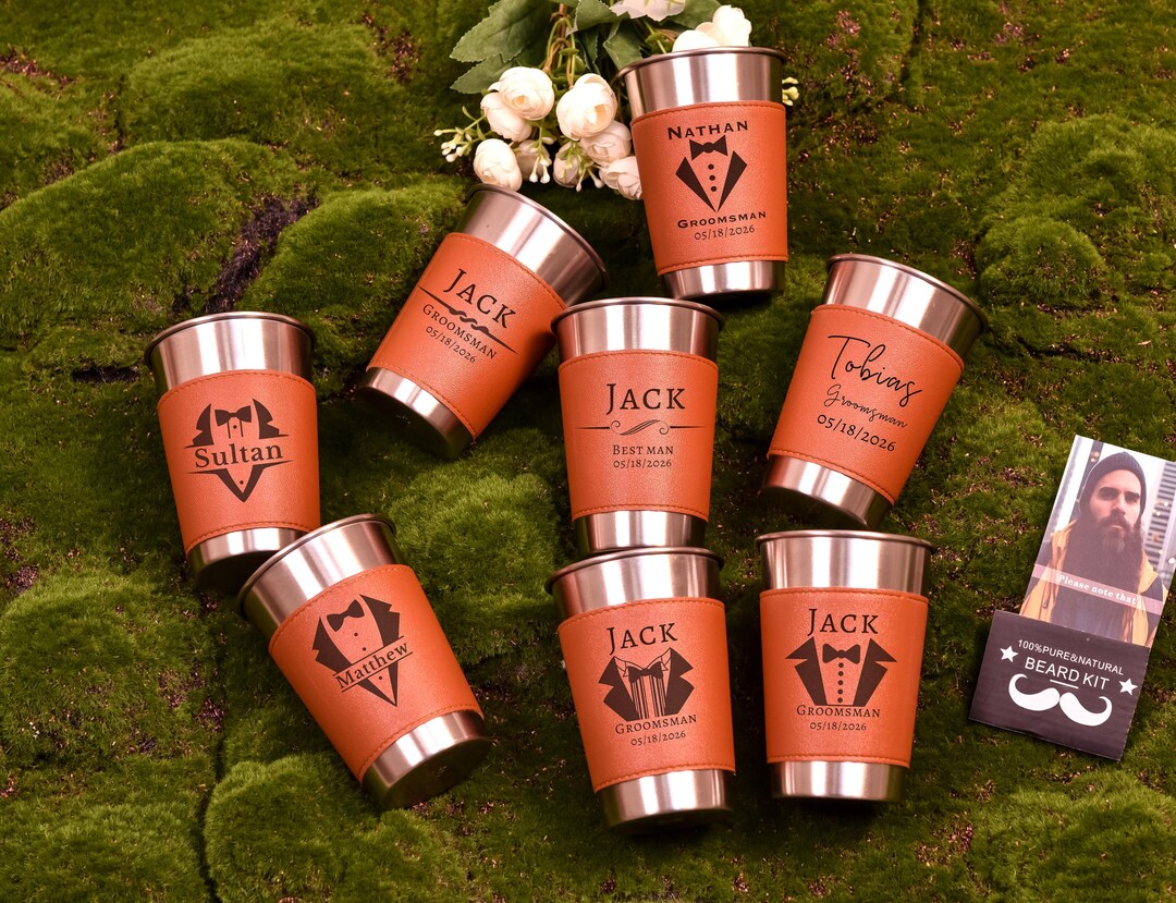 Personalized Beer Cup With Leather Holder, Beer Mug, Engraved Bottle ...