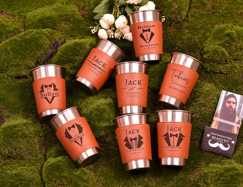 Personalized Beer Cup With Leather Holder, Beer Mug, Engraved Bottle ...