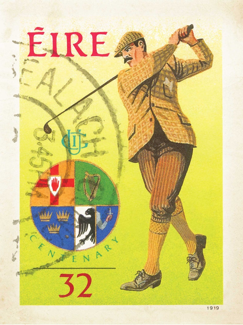 Ireland Art Print of Vintage Golf and Golfer From Irish Postage Stamp ...