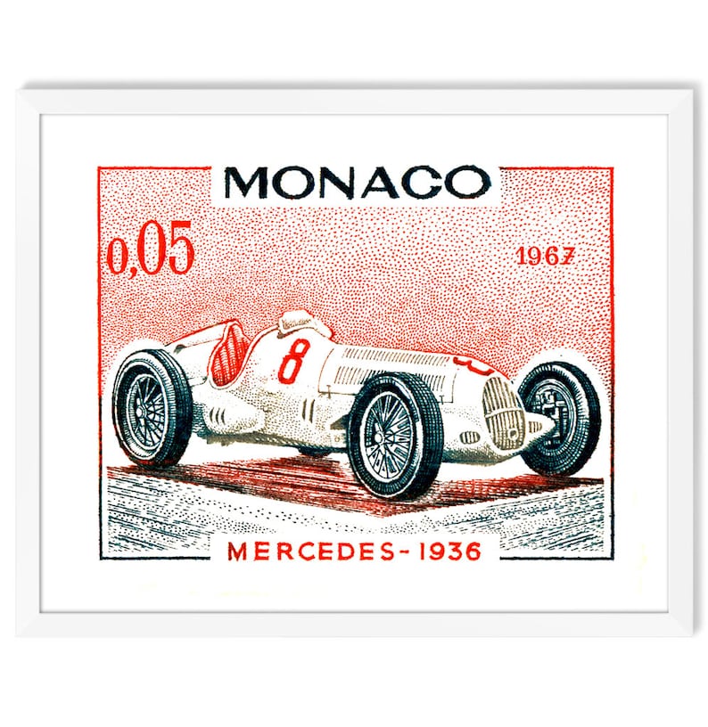 Monaco Grand Prix, Car Racing Print, Auto Racing Art, Travel Poster ...