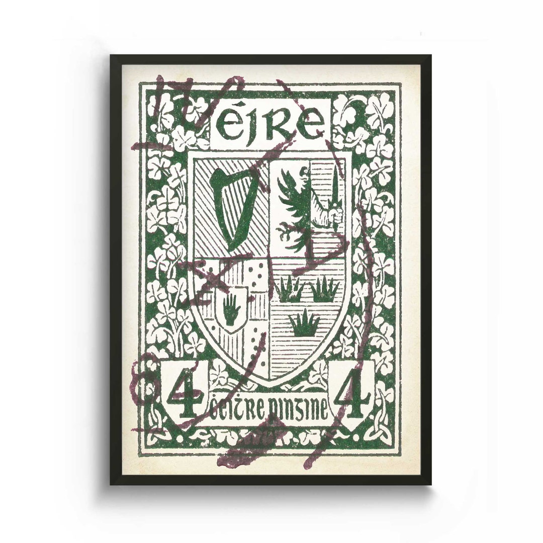 Ireland Postage Stamp Art Print, Irish Art From Coat of Arms, Irish ...