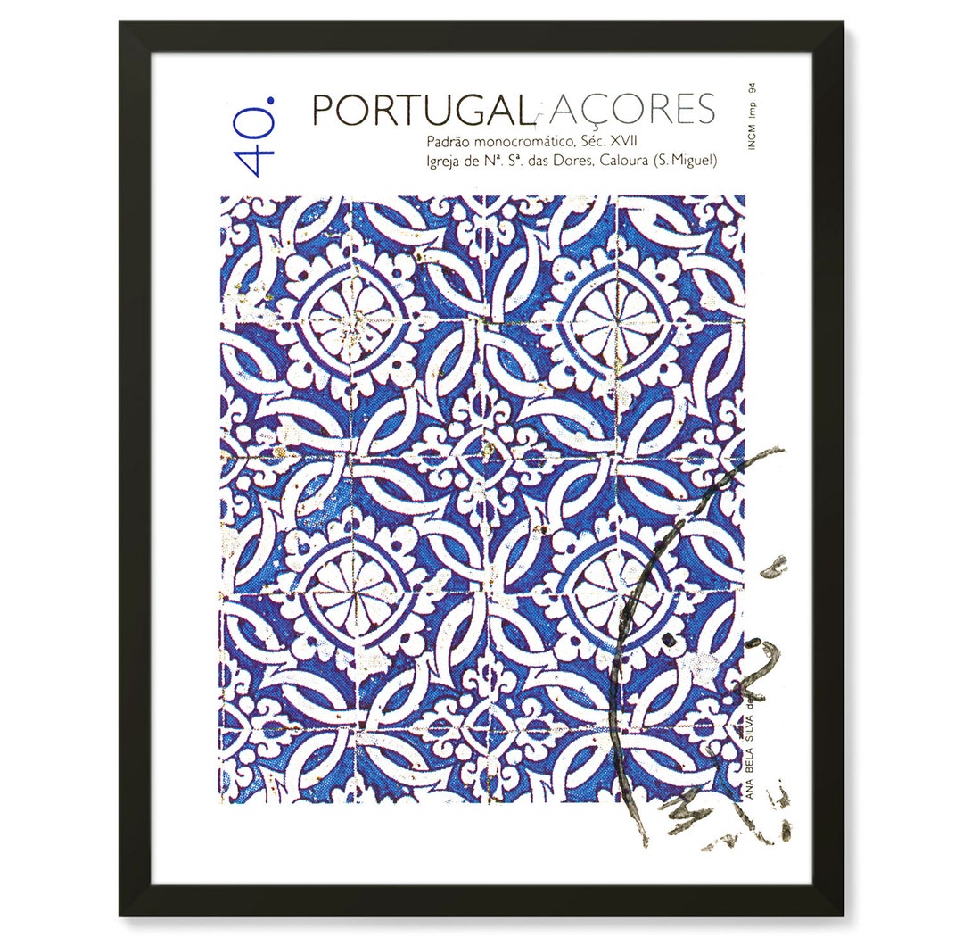 Portuguese Tile Art Print From Portugal Postage Stamp Art, Wall Art ...