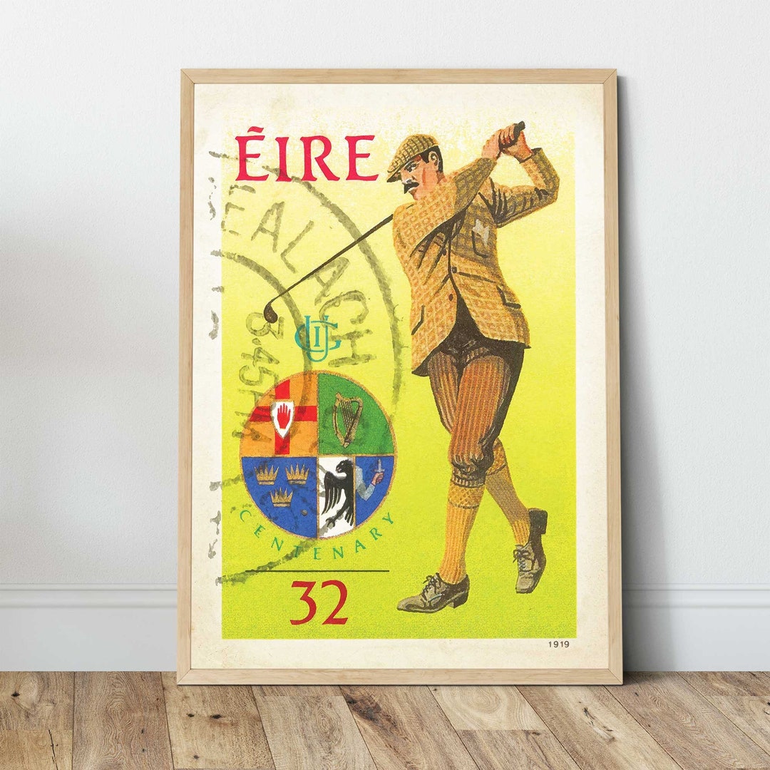 Ireland Art Print of Vintage Golf and Golfer From Irish Postage Stamp ...