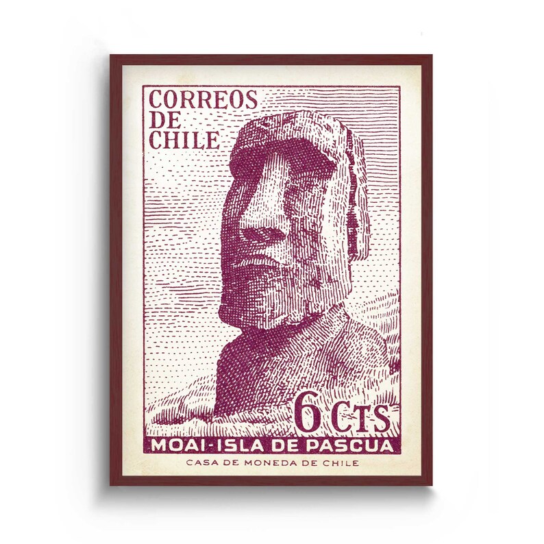 Chile Art Poster Print of Easter Island Statue Sculpture, Latin Art ...