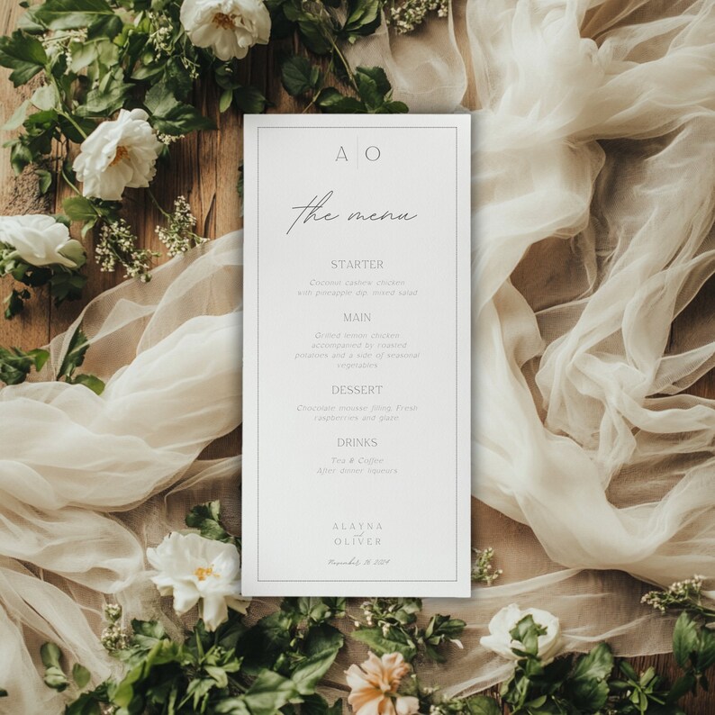 Wedding Menu Template, Editable Menu, Wedding Table Menu Card ...