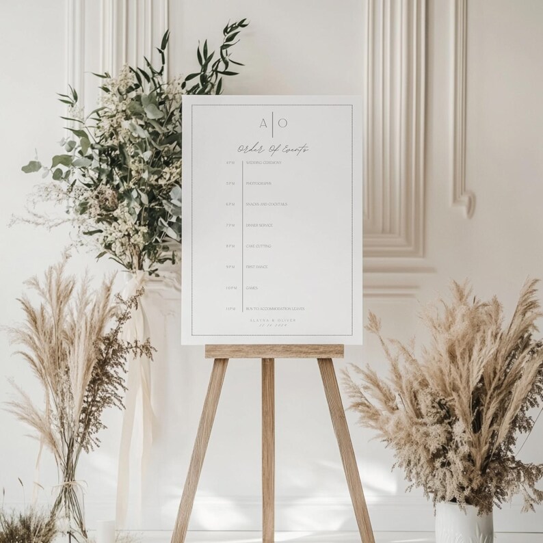 Modern Wedding Order of Events Timeline Sign Template, Minimal Order of ...