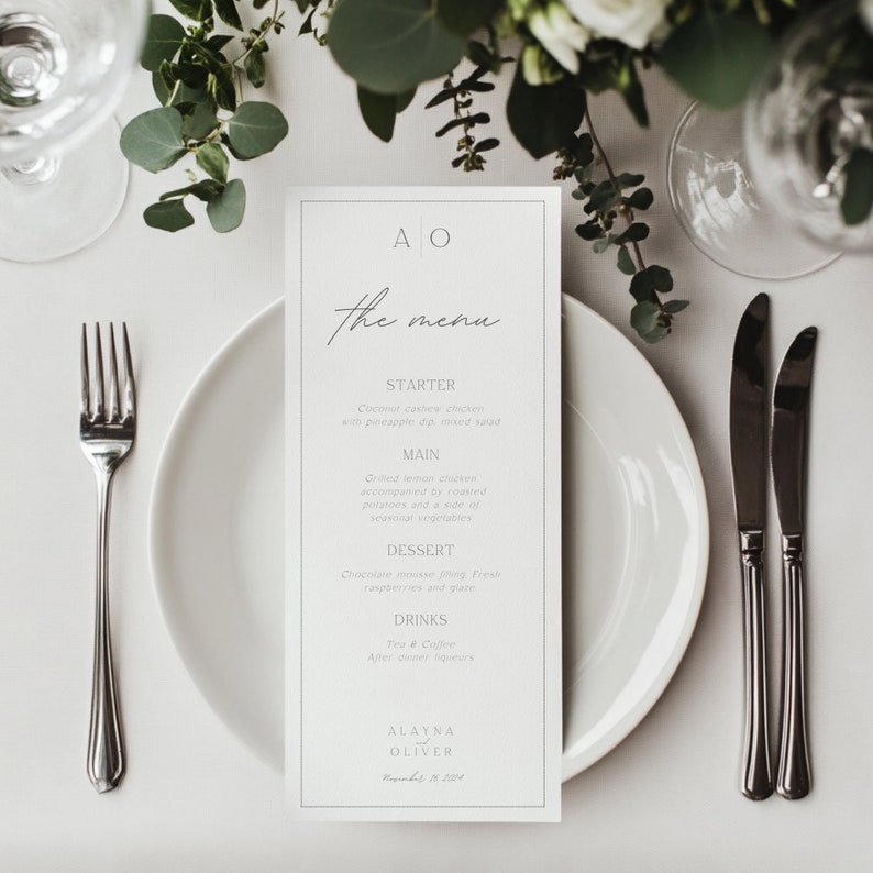 Wedding Menu Template, Editable Menu, Wedding Table Menu Card ...