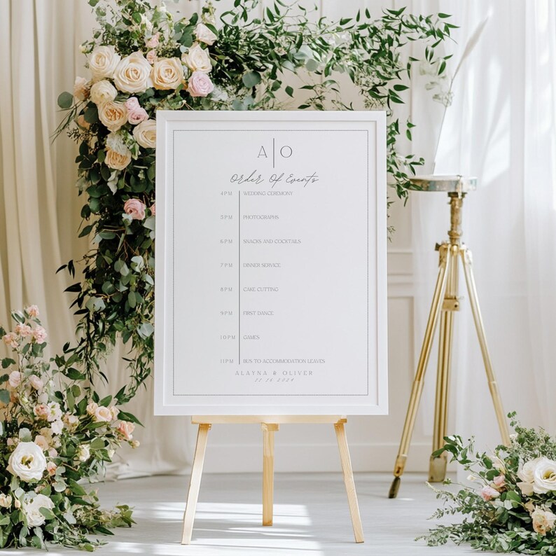 Modern Wedding Order of Events Timeline Sign Template, Minimal Order of ...