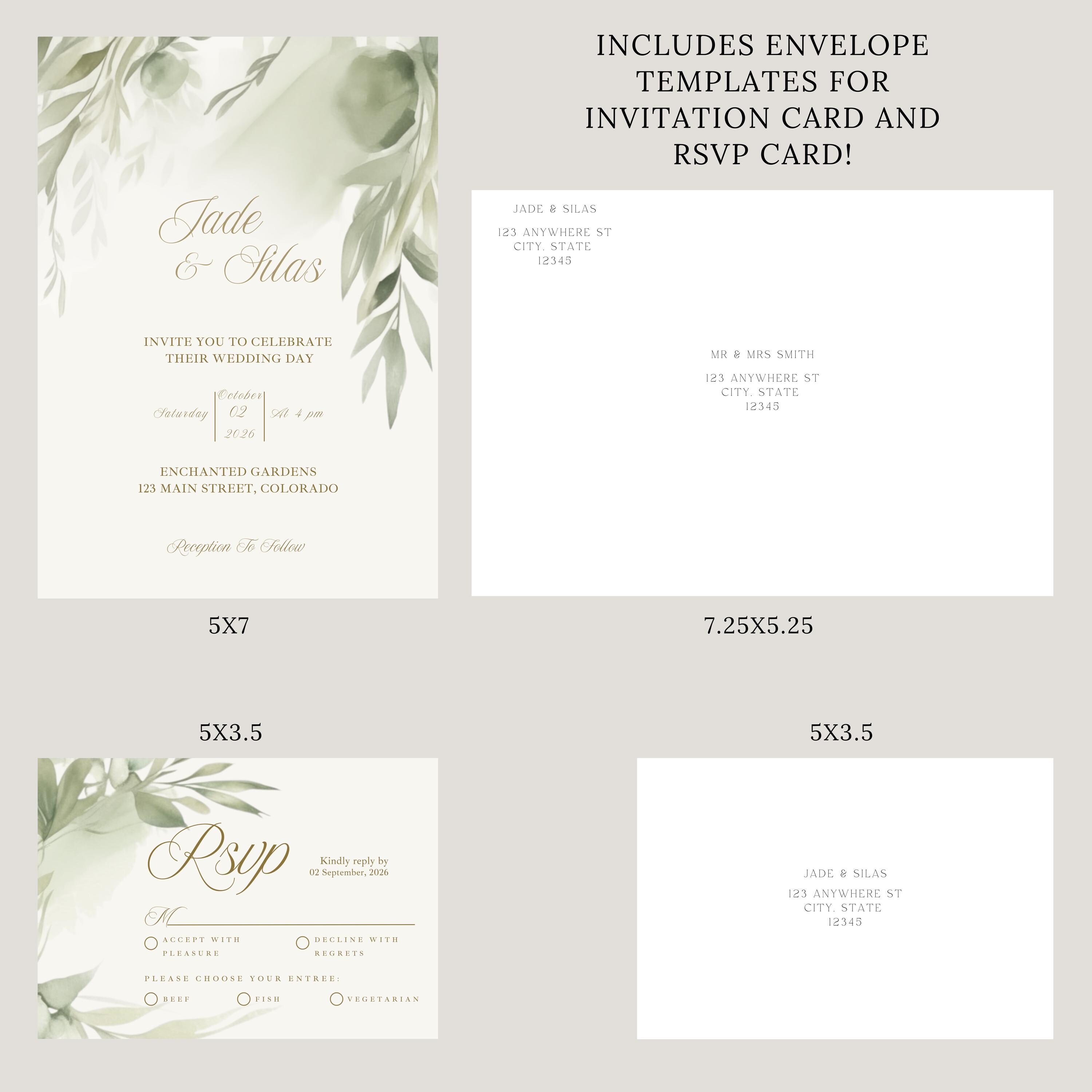 Editable Wedding Invitation Template Set | Greenery 5x7 Invite, 4x6 ...