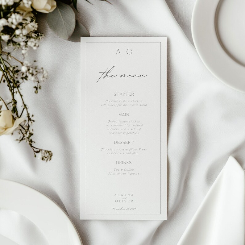 Wedding Menu Template, Editable Menu, Wedding Table Menu Card ...