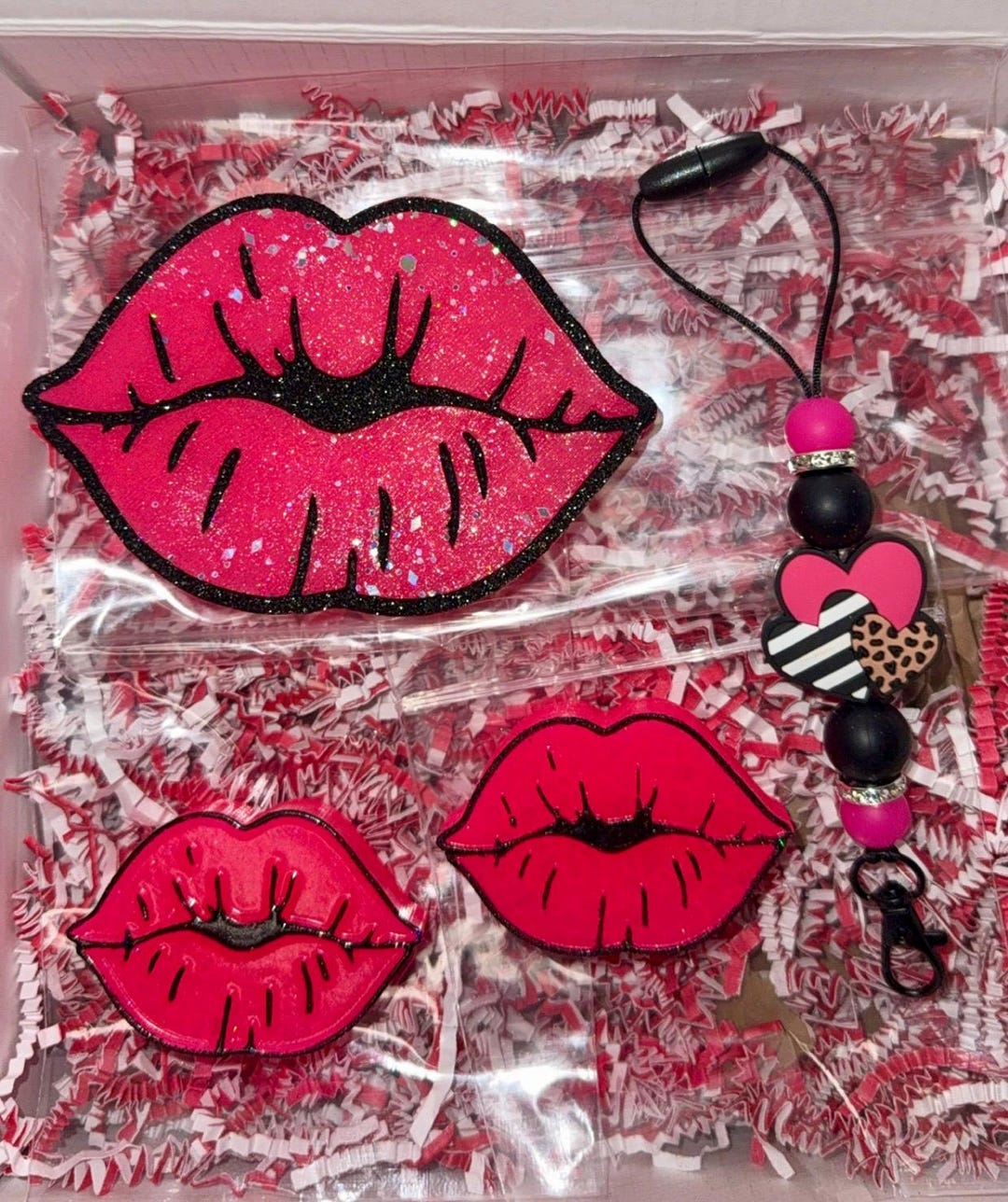 Valentine Lips Car Freshie Gift Box With Focal Bead Freshie Hanger, Car ...