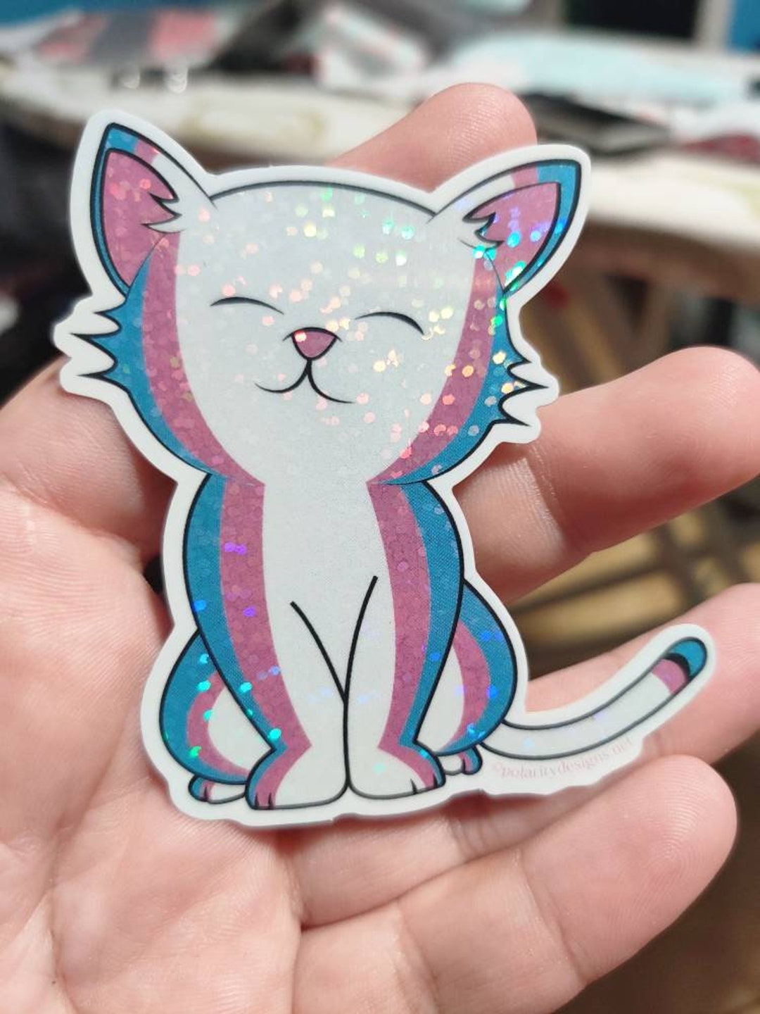 Trans Pride Glitter Kitty Sticker | Trans Pride Flag | Pride Sticker ...