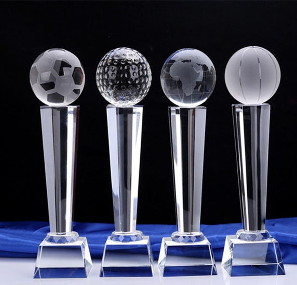 Tall Custom Sports Crystal Trophy Award Basketball Football Baseball ...