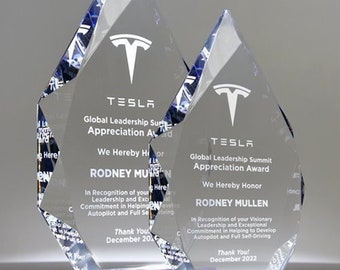 Custom Crystal and Wood Trophy Award With Free Engraving and Logo ...