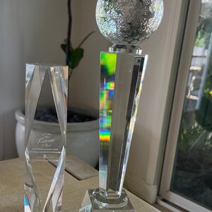 Tall Custom Sports Crystal Trophy Award Basketball Football Baseball ...