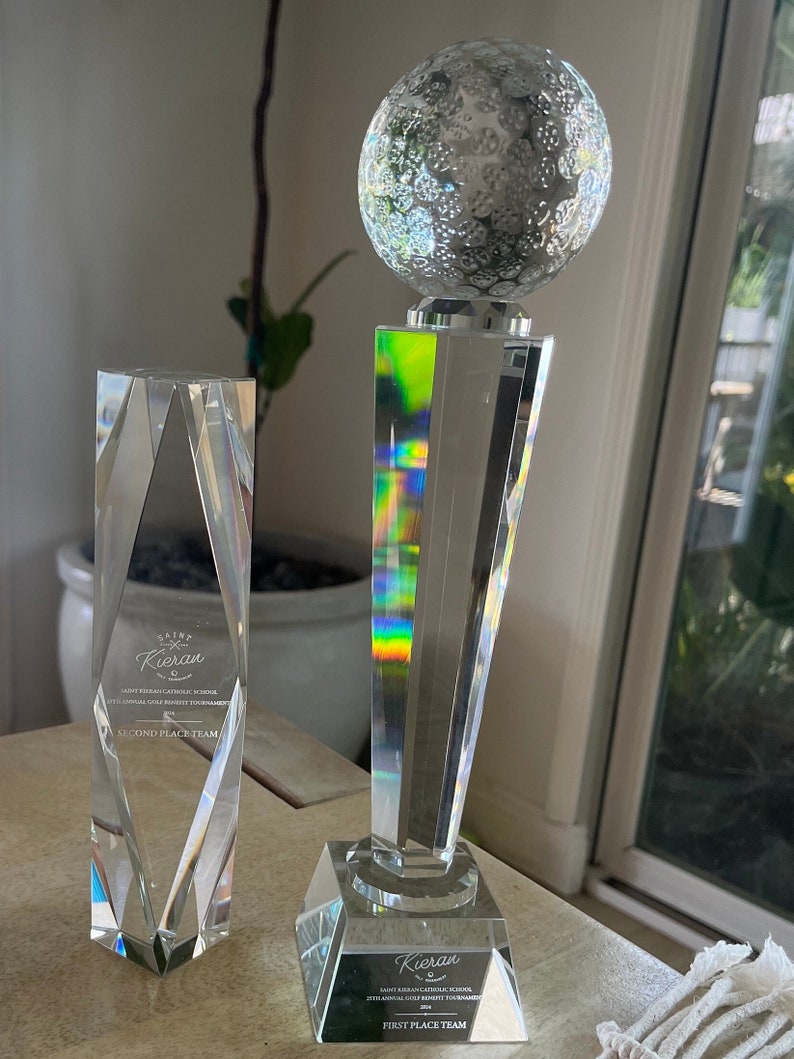 Tall Custom Sports Crystal Trophy Award Basketball Football Baseball ...