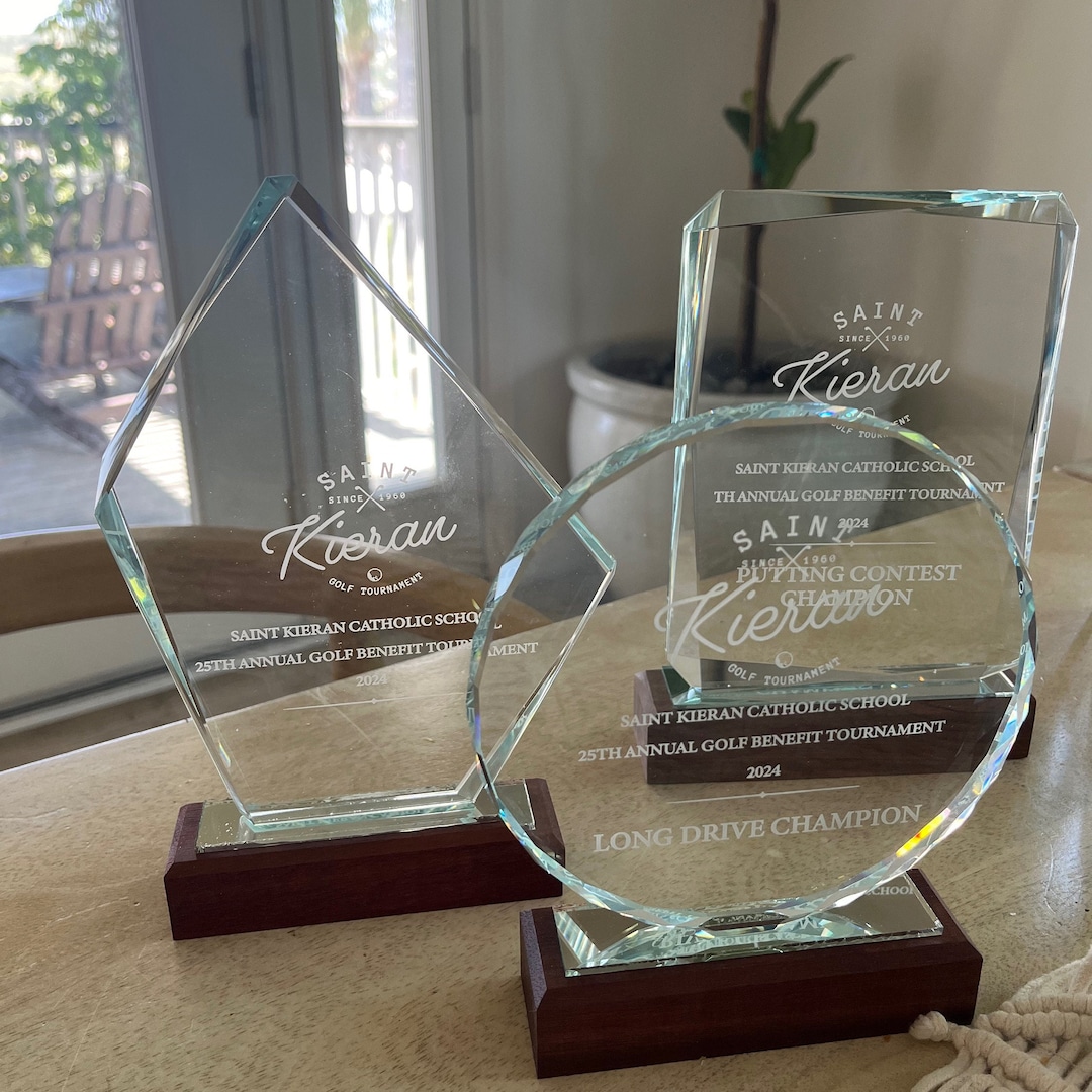 Custom Crystal and Wood Trophy Award With Free Engraving and Logo ...