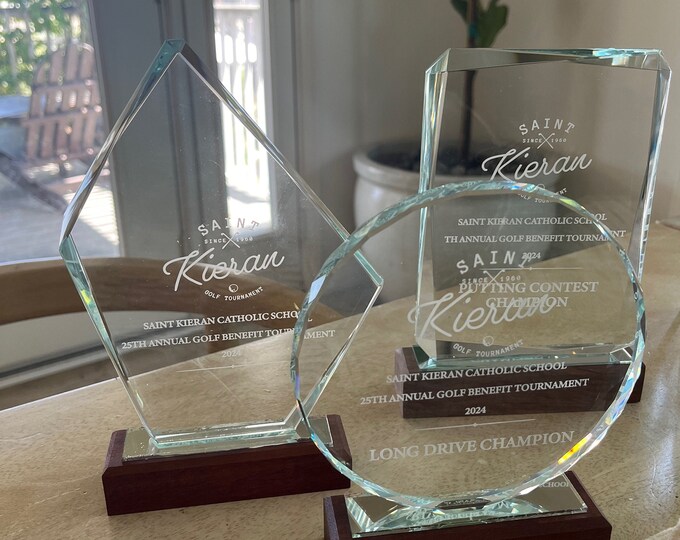 Custom Crystal and Wood Trophy Award With Free Engraving and Logo ...
