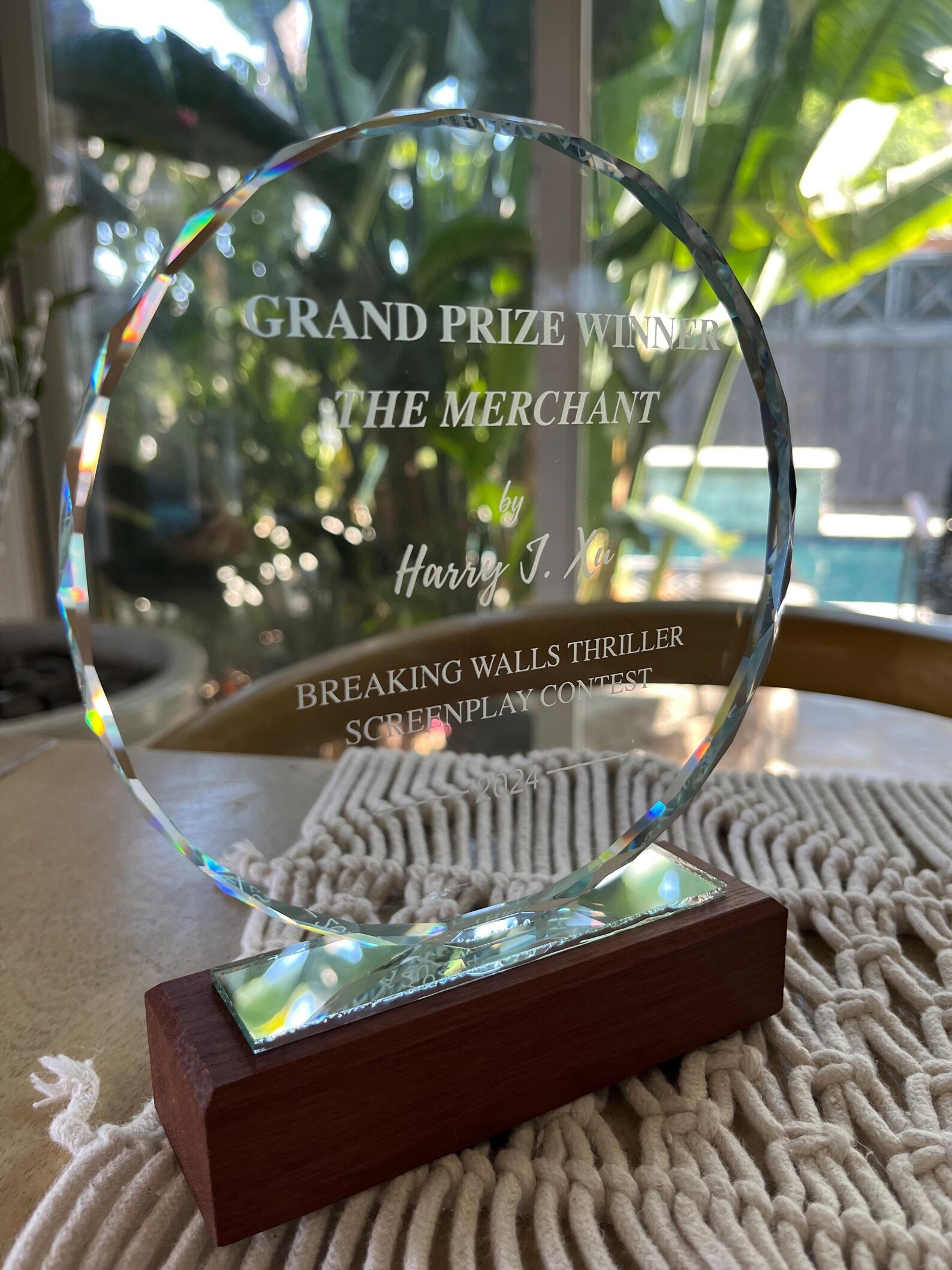 Custom Crystal and Wood Trophy Award With Free Engraving and Logo ...