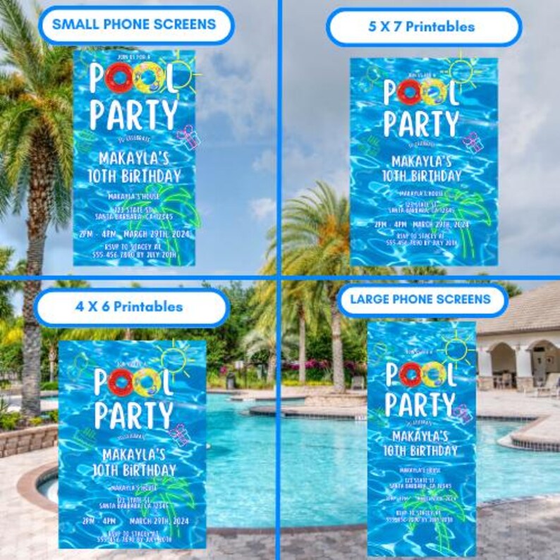 Editable Pool Party Invitation Summer Birthday Evite Digital Download ...