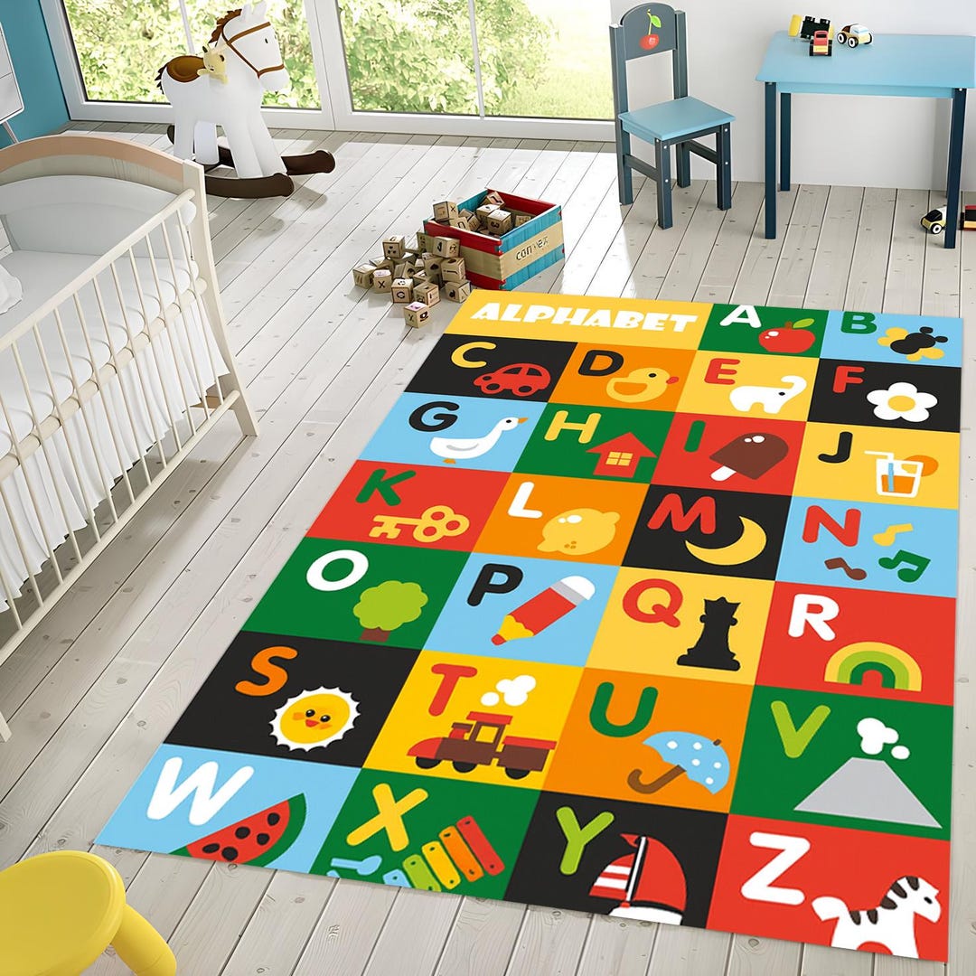 Alphabet Kids Rug: Educational Play Mat, Nursery Decor - Etsy