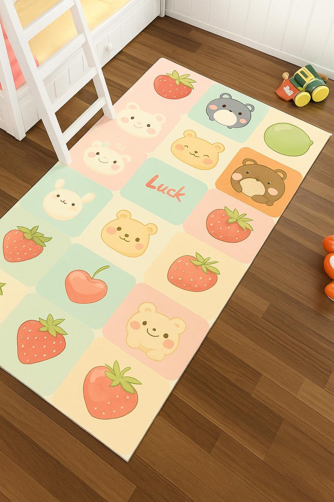 Pastel Kids Rug: Animal Strawberry Carpet, Soft Baby Room Designplayful ...