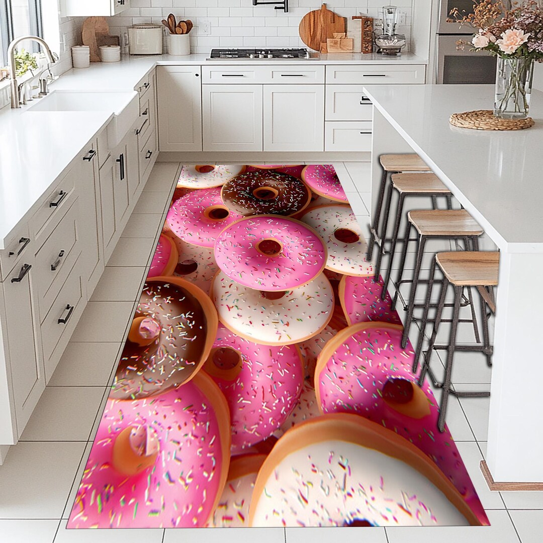 Pink Donut Kitchen Runner Rug – Sweet Sprinkle Dessert Floor Mat ...