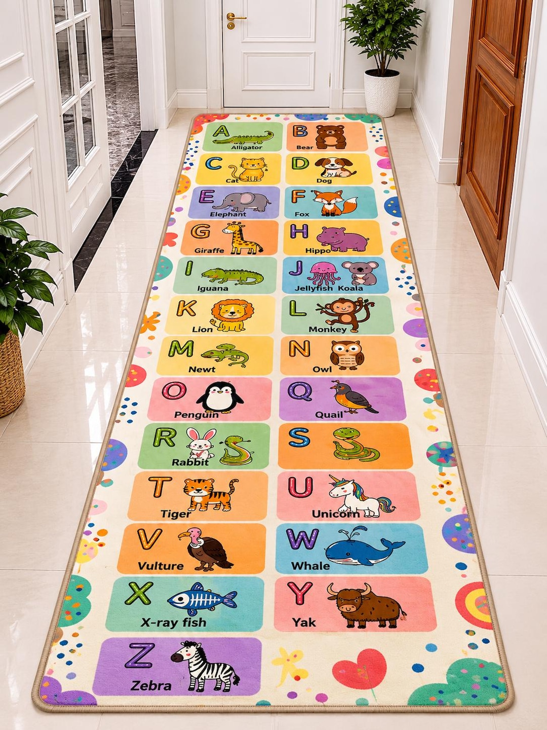 Alphabet Animals Rug: Colorful Educational Carpet, Cute Wildlife ...