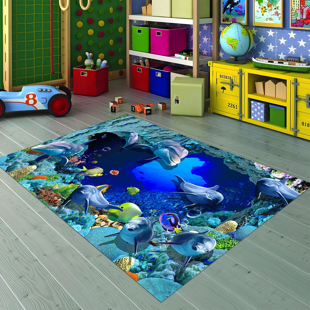 Sea Animal Rug,dolphin Fish, Dolphin Rug, Ocean Rug, Nautical Decor ...