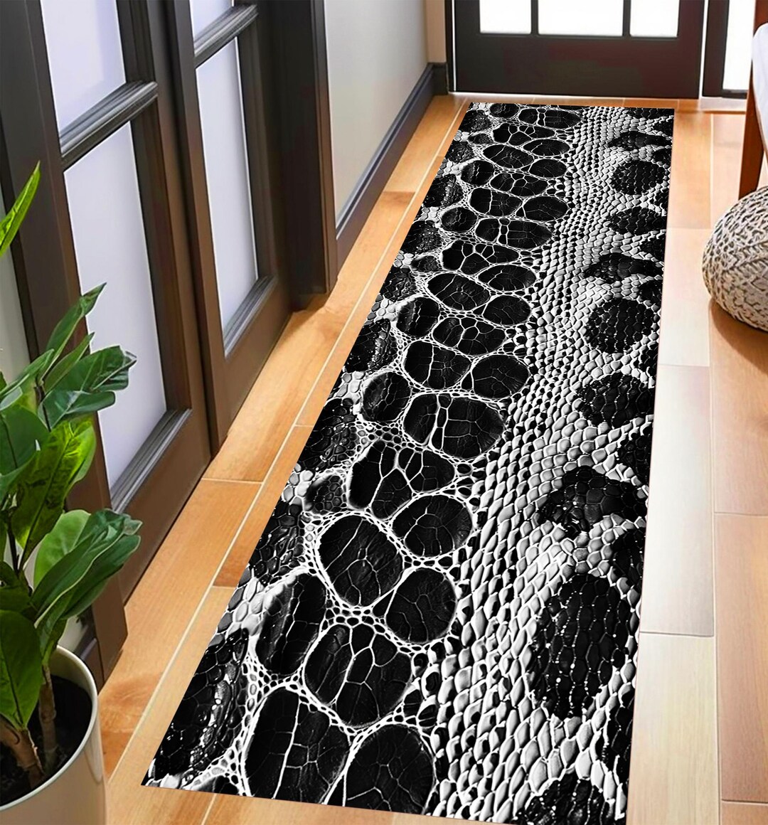 Runner Snake Skin Pattern Rug,snake Skin Rug,snake Skin Rug,black White ...