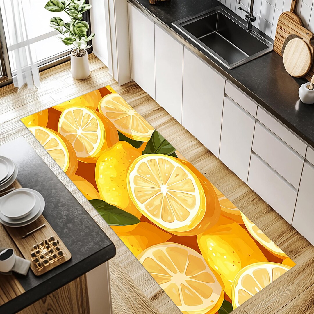 Lemon Kitchen Rug: Vibrant Citrus Runner, Non-slip Floor Mat - Etsy