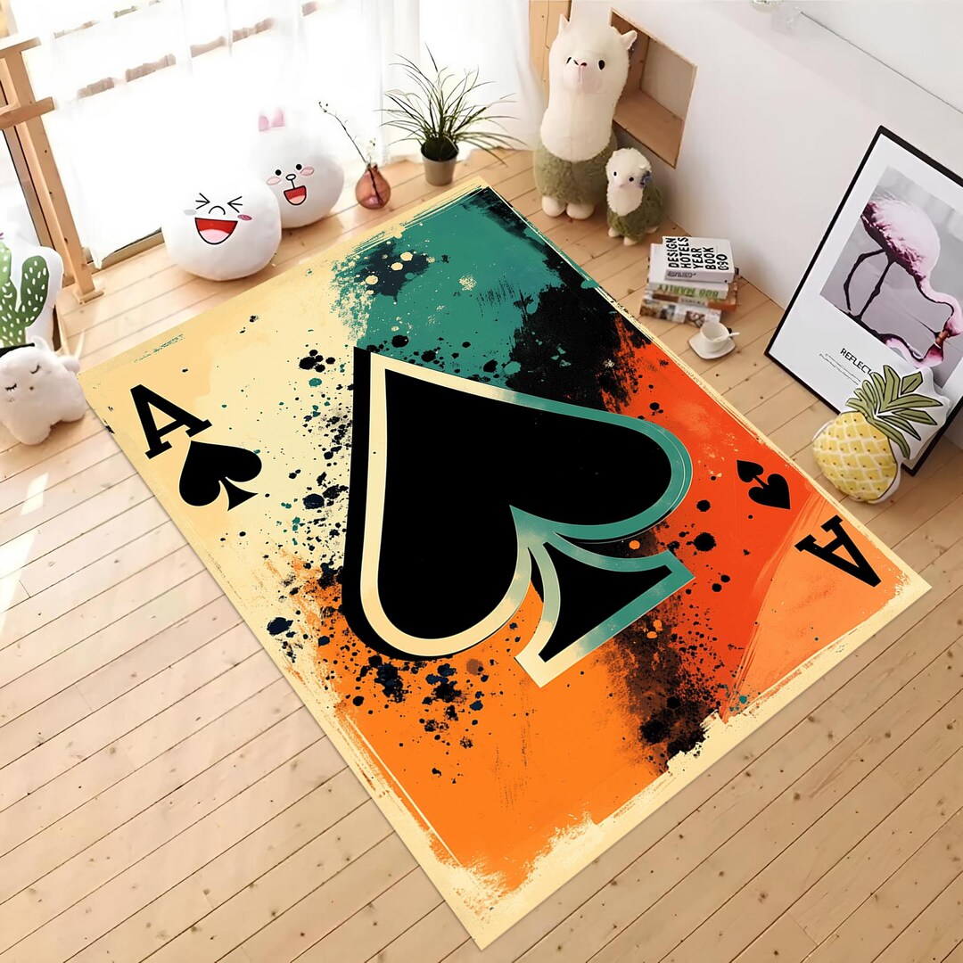 Abstract Rug, Playing Card Rug, Light Blue, Orange, Black Rug, Game ...