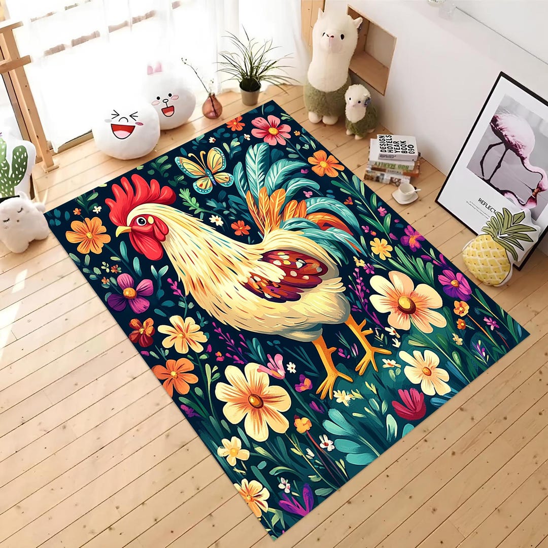 Rooster Rug, Rooster Pattern Rug, Animal Rug, Animal Decor Rugcockerel ...