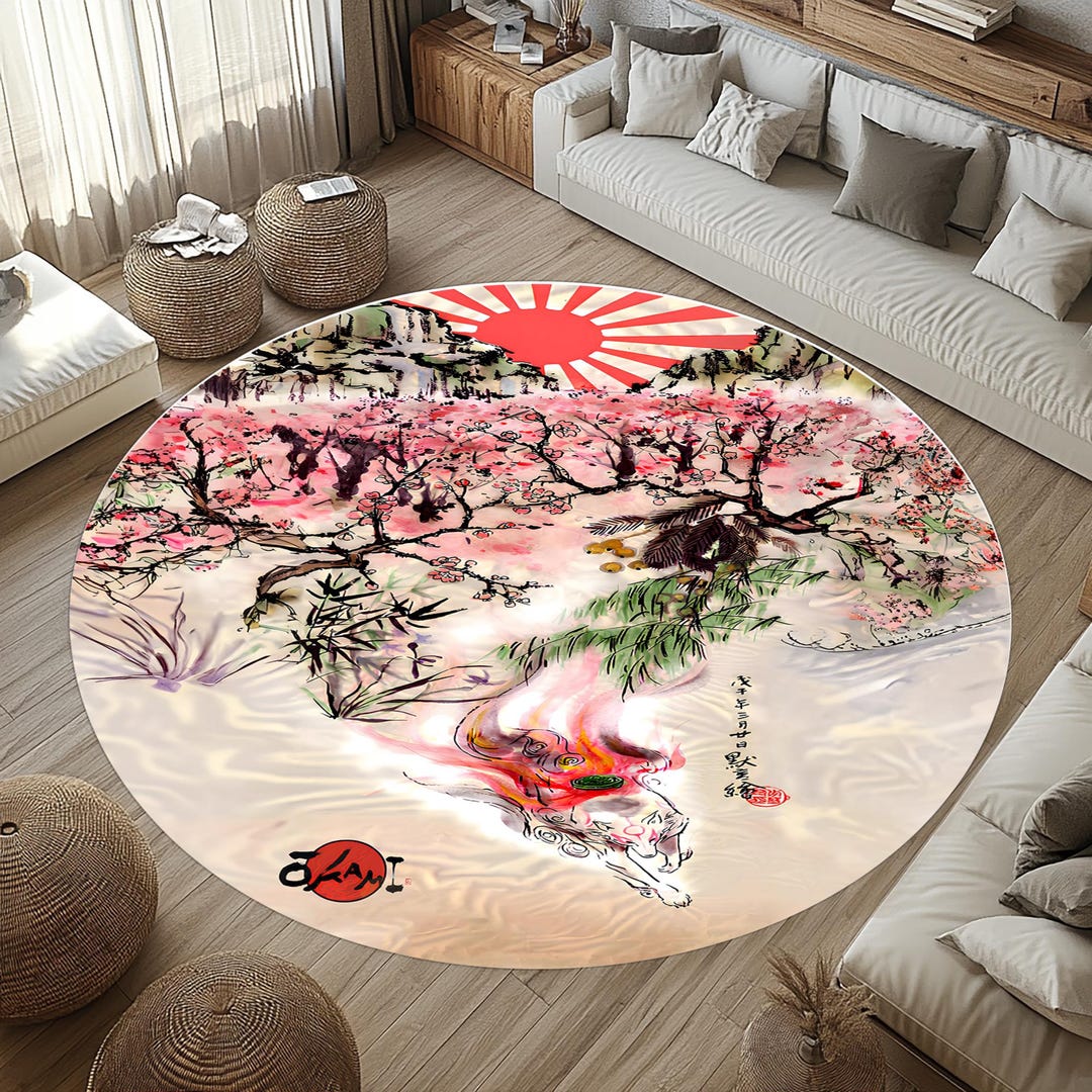 Amaterasu Round Rug, Amaterasu Round Carpet, Japanese Culture Round Rug ...