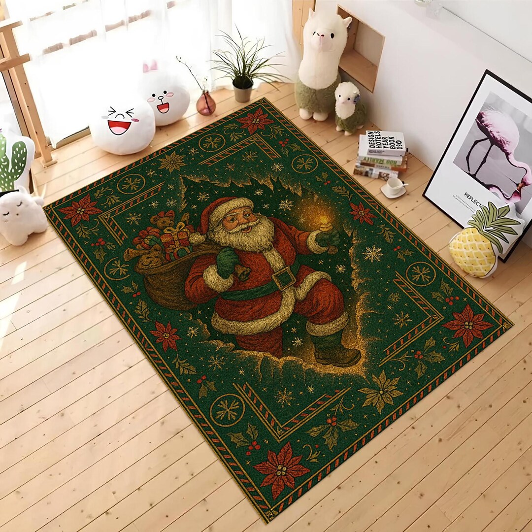 Christmas Santa Rug: Green Red Carpet, Festive Gifts Design, Cozy ...