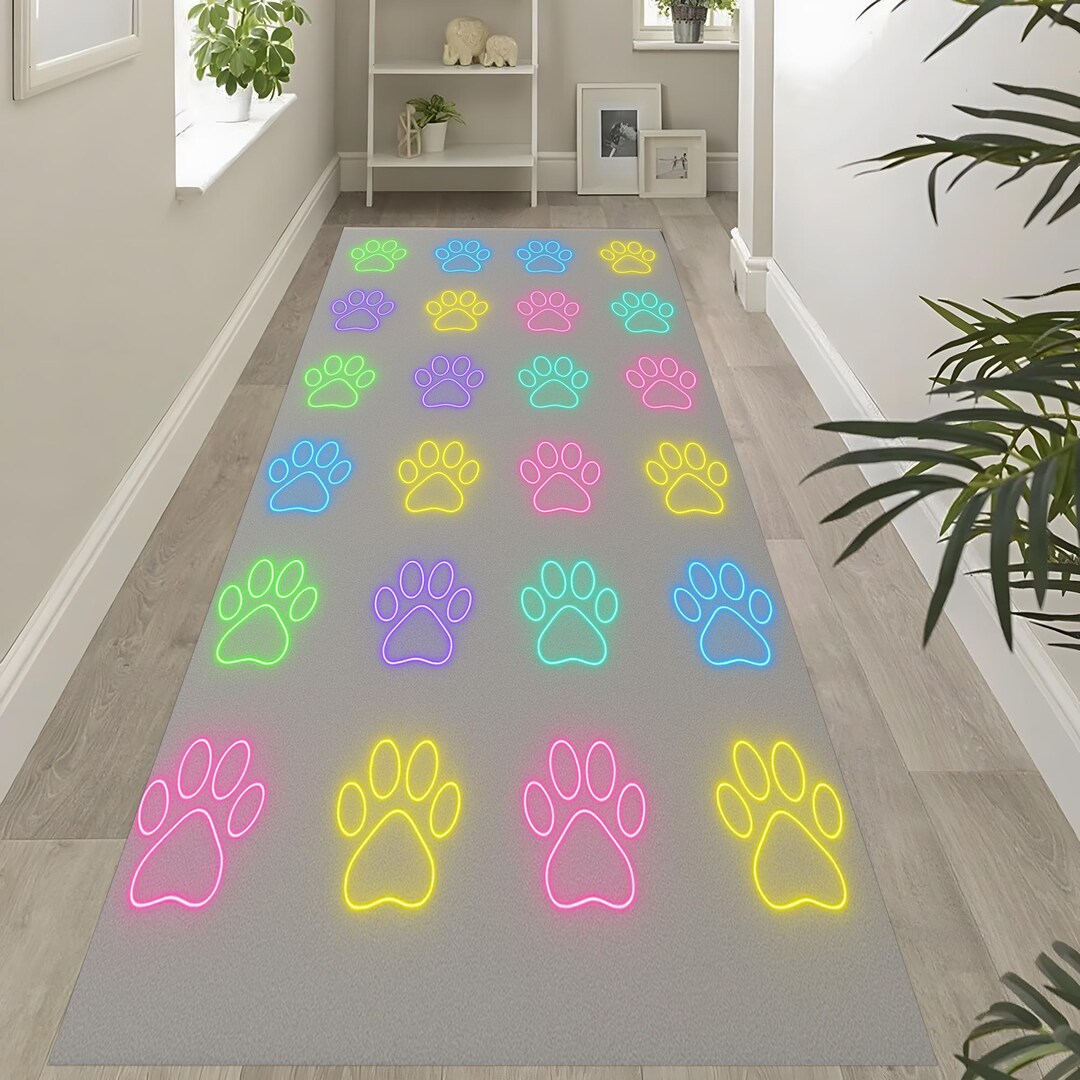 Neon Paw Print Runner Rug: Glow in the Dark Pet Carpet - Etsy